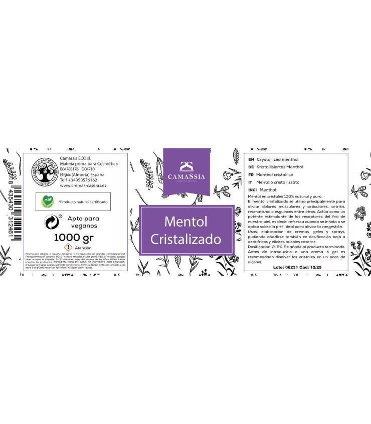 Comprar Mentol cristalizado, Mentha Arvensis en cristales